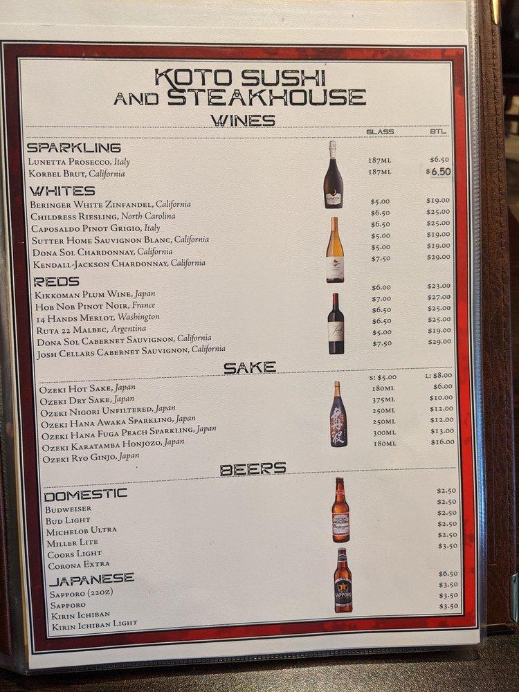 Menu at KOTO Japanese Sushi&Steak House restaurant, Clemmons