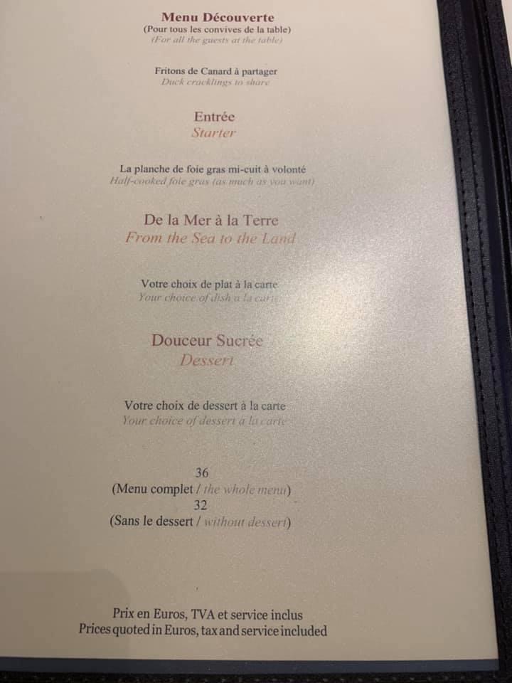 Menu au l'os à moelle restaurant, Toulouse