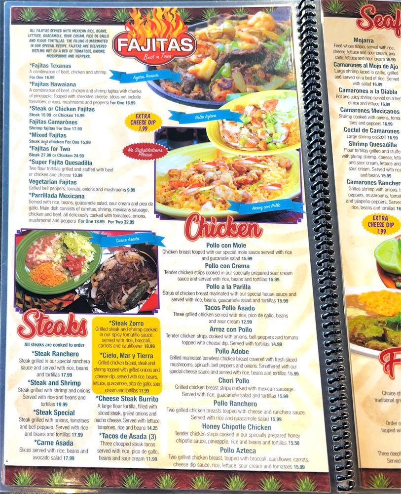 Menu at Los Aztecas restaurant, Indian Land, Charlotte Hwy