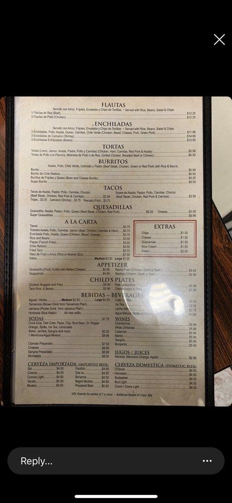 Menu at Mi Tierra restaurant, Salinas, 129 Main St