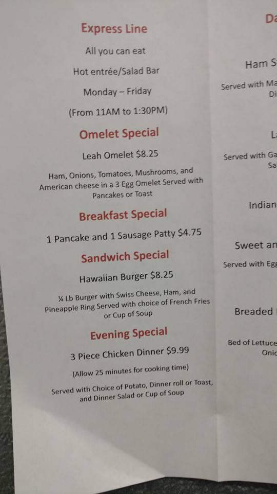 Menu at Prairie Inn restaurant, Carrington, 312 Hwy 281 NE