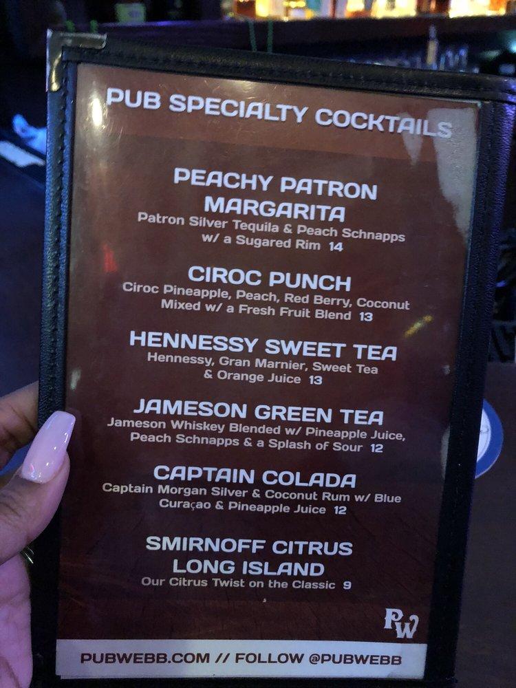 Menu at Pub Webb, Philadelphia, Cecil B. Moore Ave
