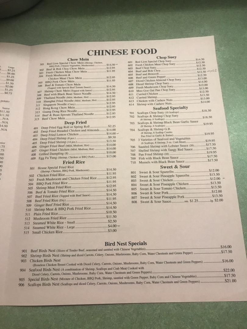 Menu at Red Lion Inn pub & bar, Kindersley