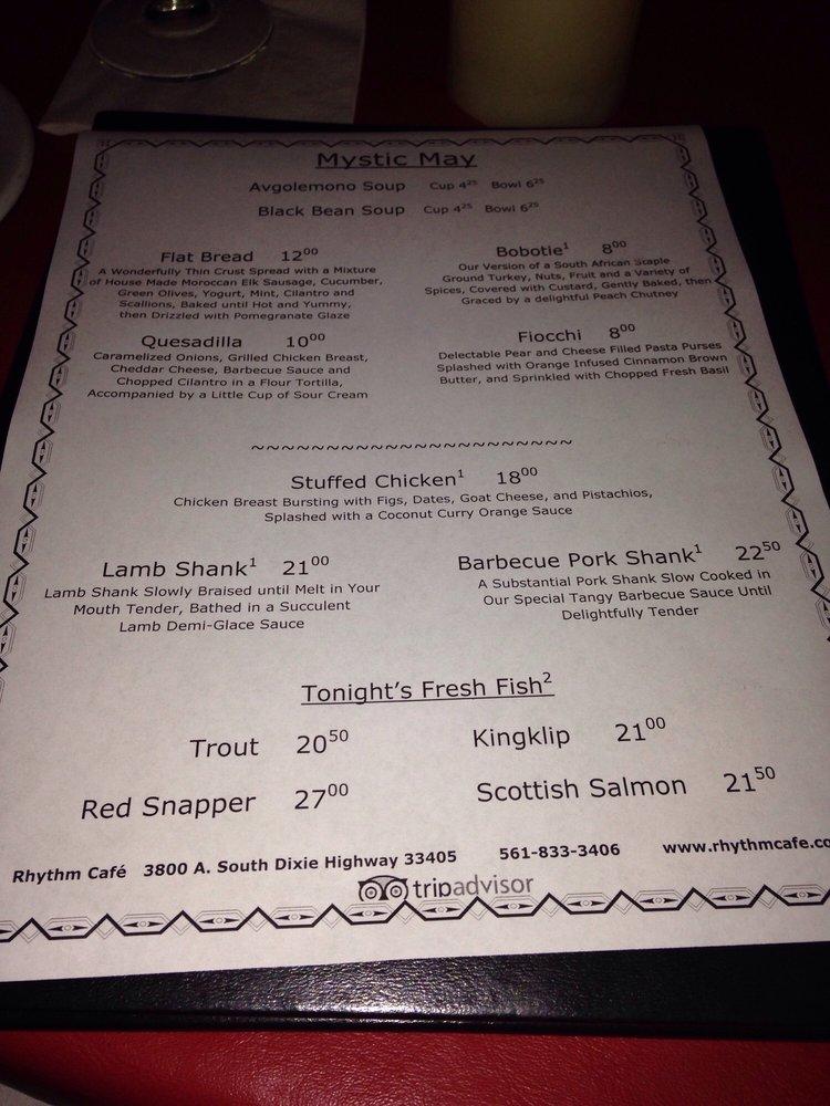 Menu at Rhythm Cafe, West Palm Beach