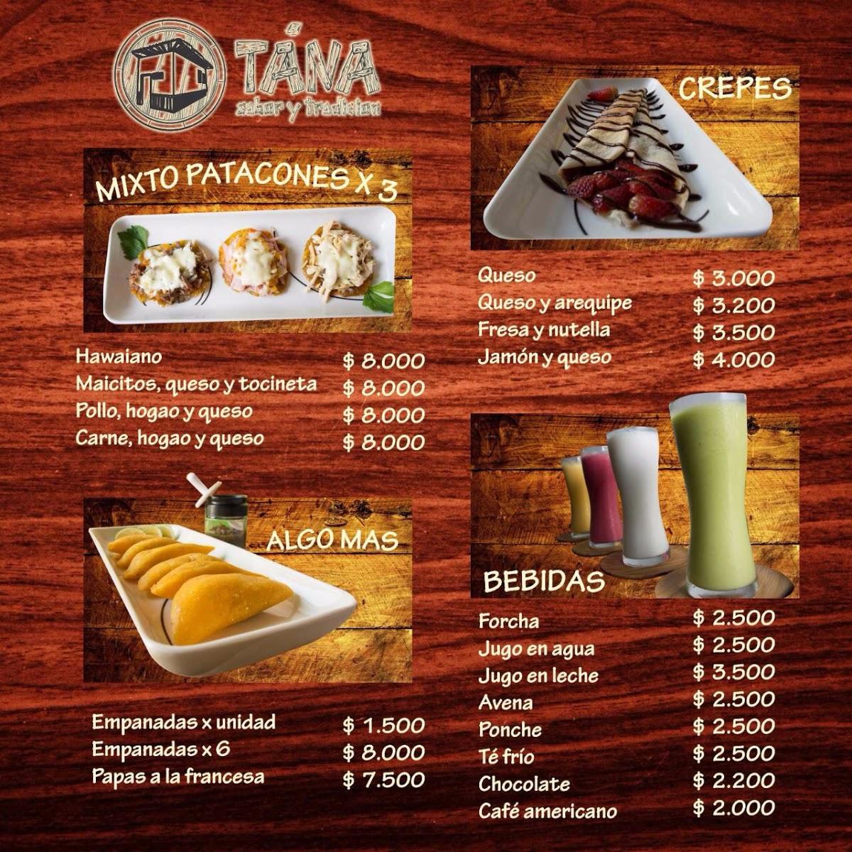 Menu at Tána Sabor y Tradición restaurant, Salento