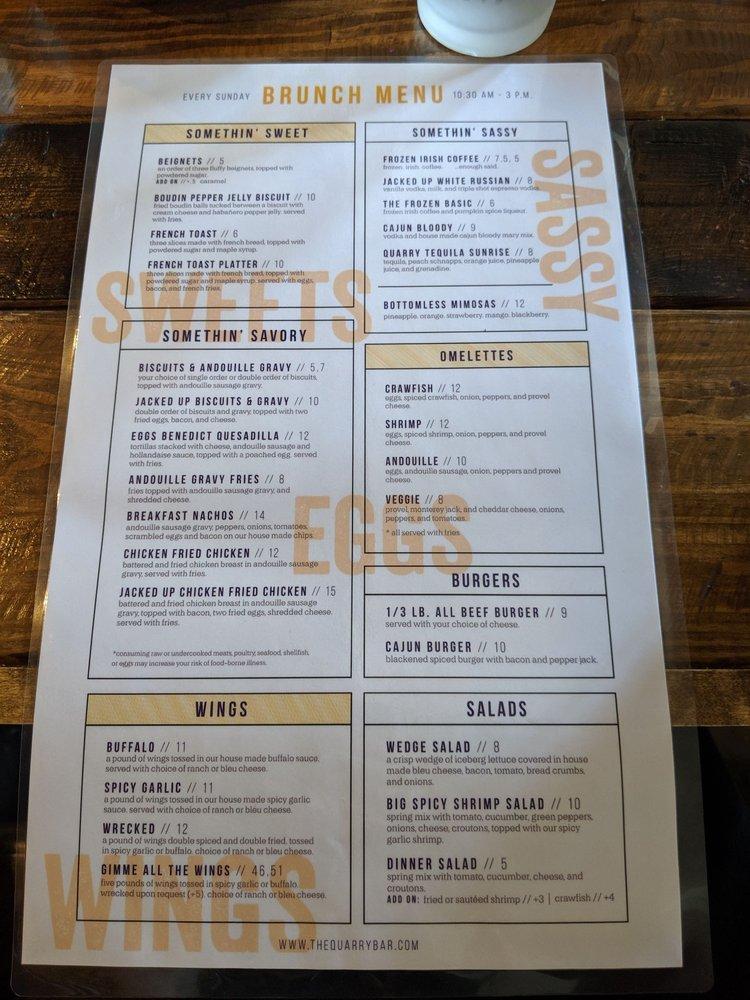 Menu at The Quarry pub & bar, Columbia
