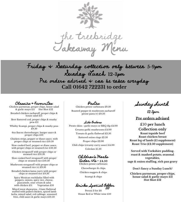 Menu at The Treebridge Hotel pub & bar, Middlesbrough