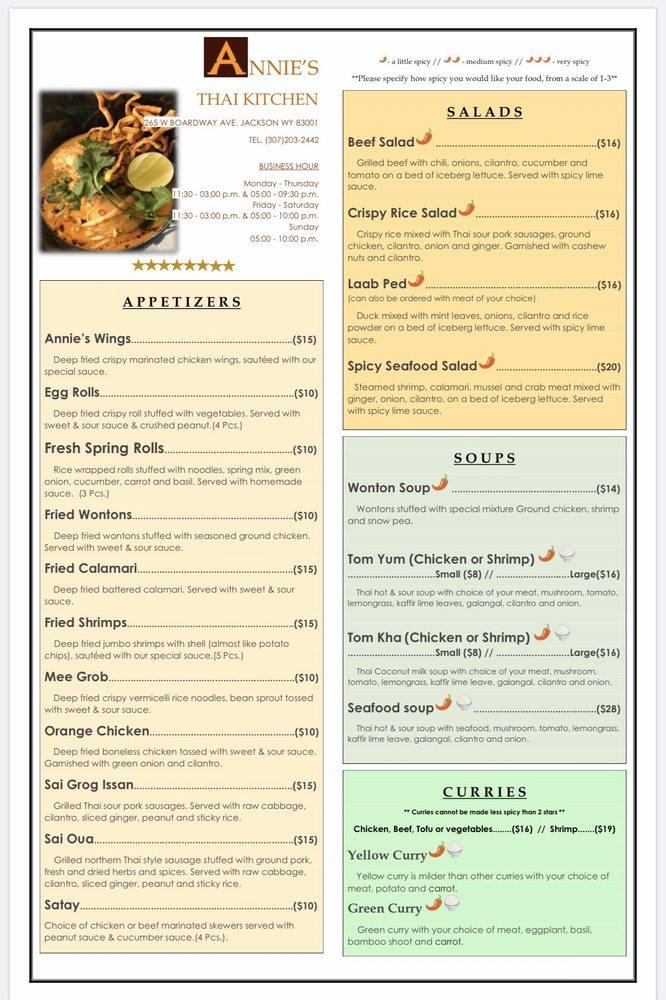 Menu at Annie's Thai Kitchen restaurant, Jackson
