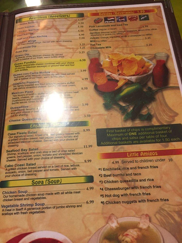 Menu at Casa Fiesta restaurant, Fremont