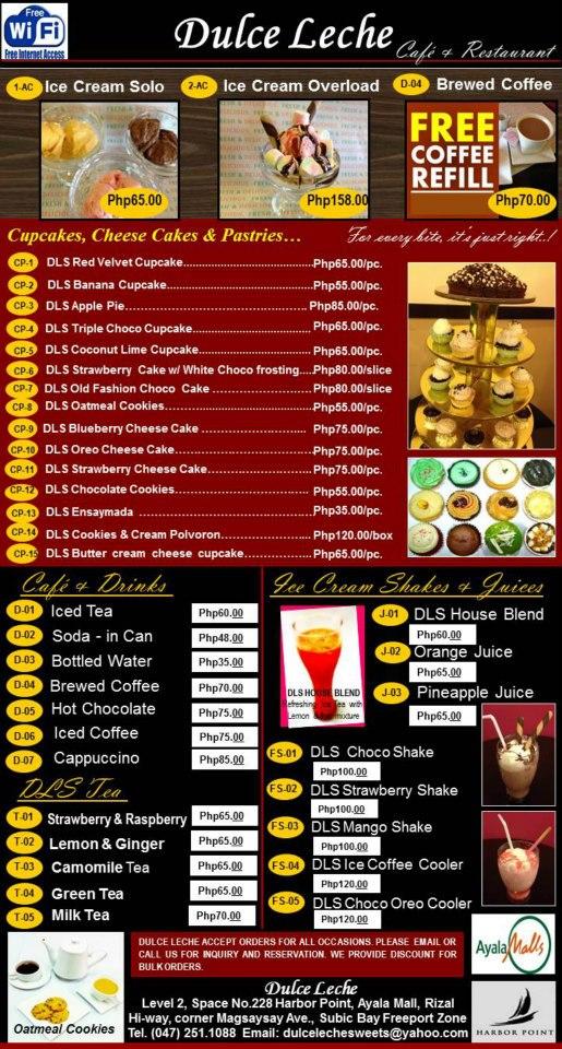 Menu at Dulce Leche Sweets, Olongapo