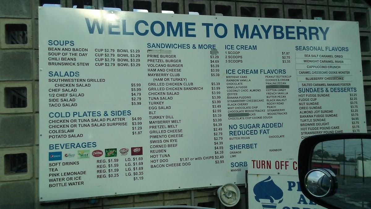 Menu at Mayberry's Restaurant, Reidsville
