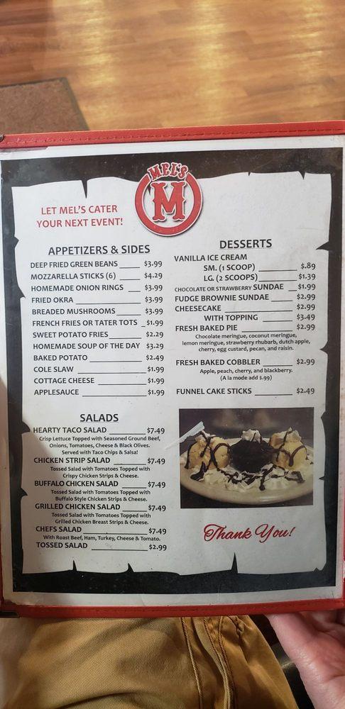 Menu at Mel's Cafe, Jefferson City