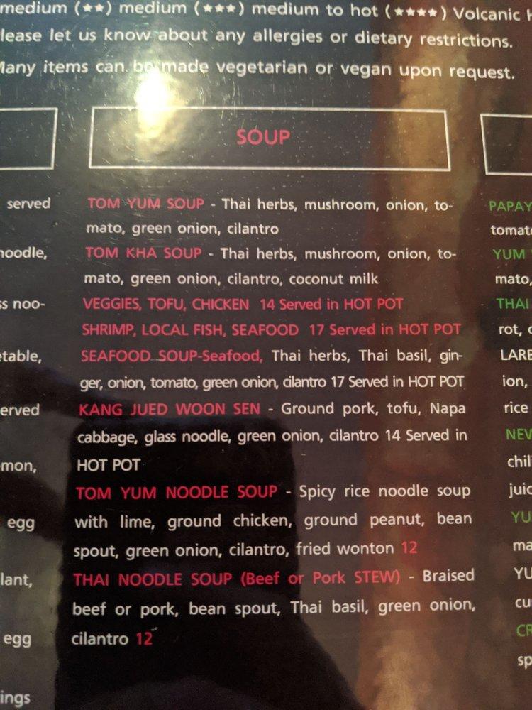 Menu at My Thai Maui restaurant, Kahului