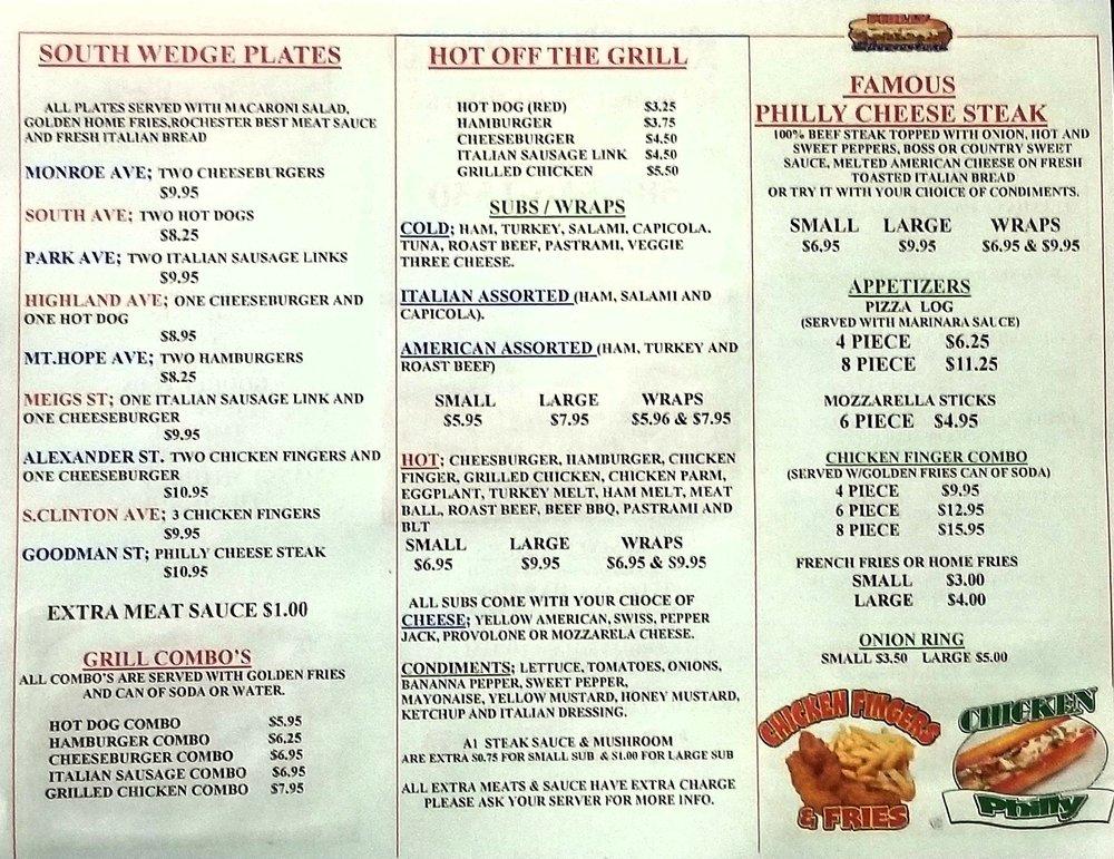 Menu at South Wedge Hots & Subs restaurant, Rochester