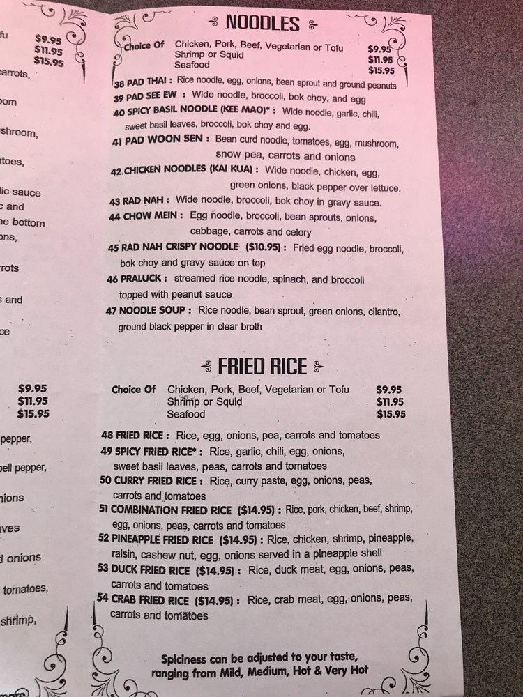 Menu at Thai Dish Cuisine restaurant, Silverton