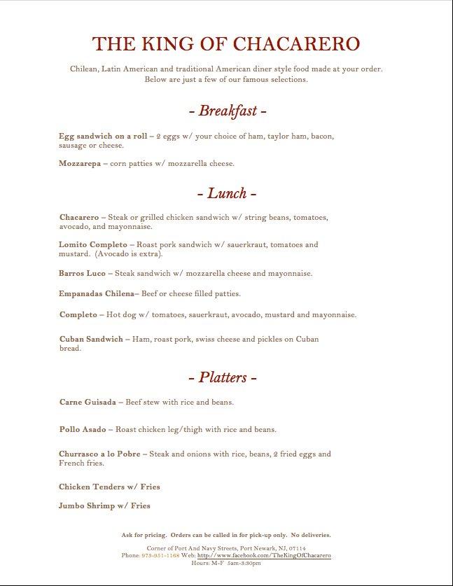 Menu at Adams Lunch Truck restaurant, Newark