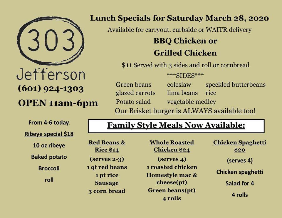 Menu at 303 Jefferson restaurant, Clinton