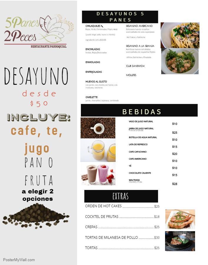 Menu at 5 Panes 2 Peces restaurant, Puebla City