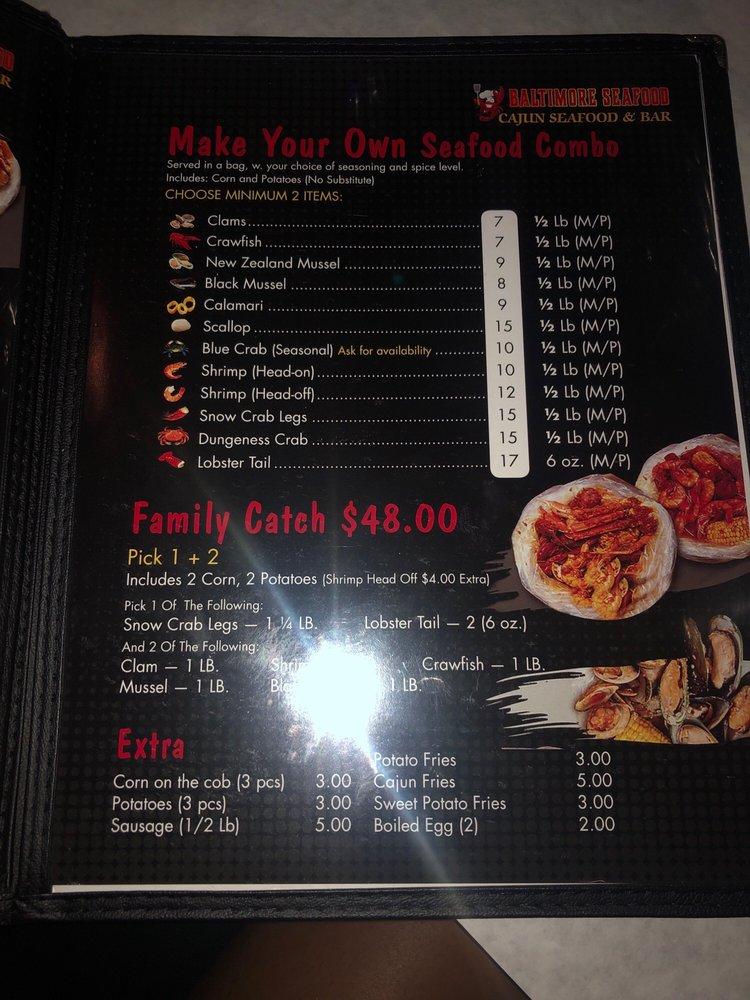 Menu at Baltimore Seafood restaurant, Baltimore