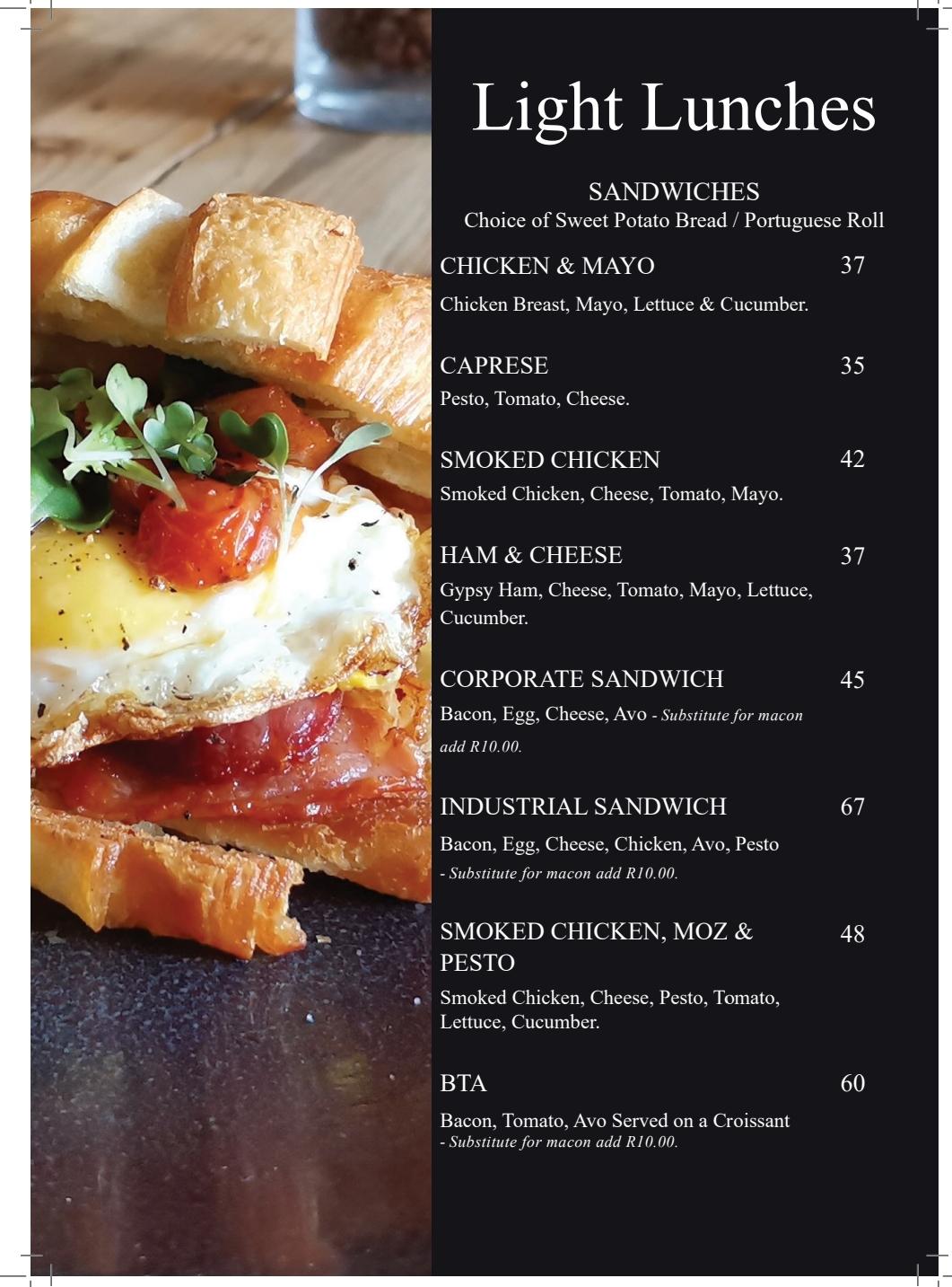 Menu at Corp Cafe Portside, Cape Town