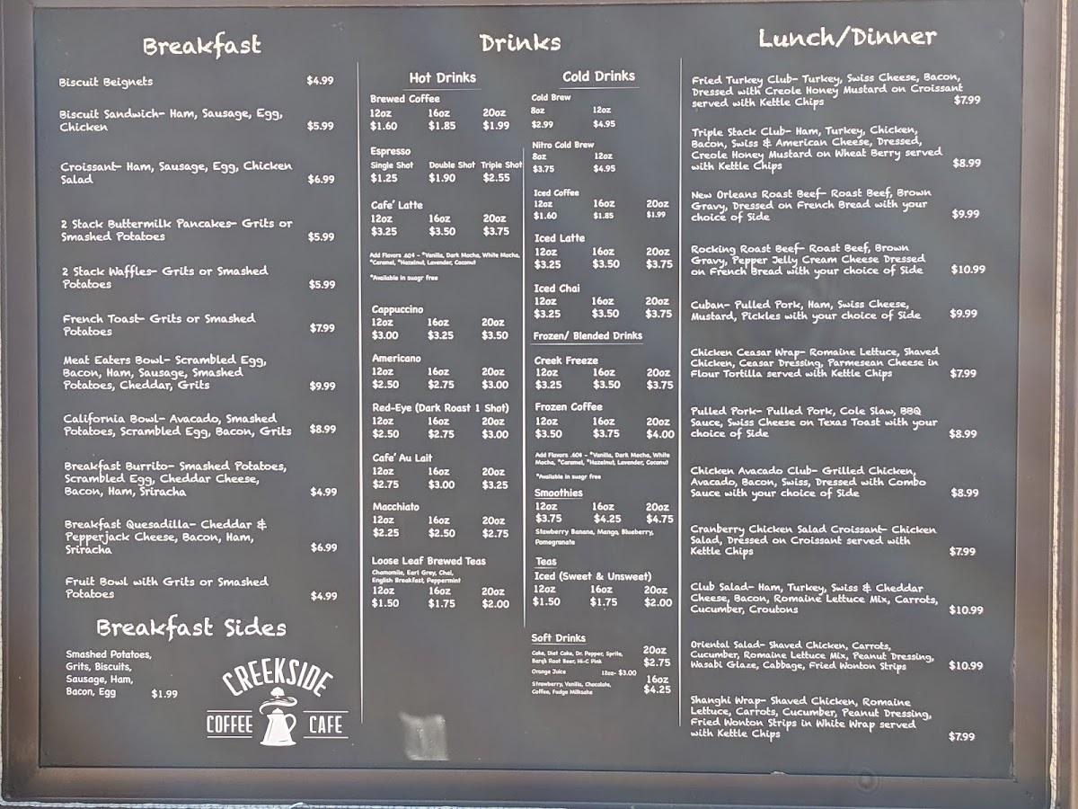 Menu at Creekside Coffee Cafe, Picayune