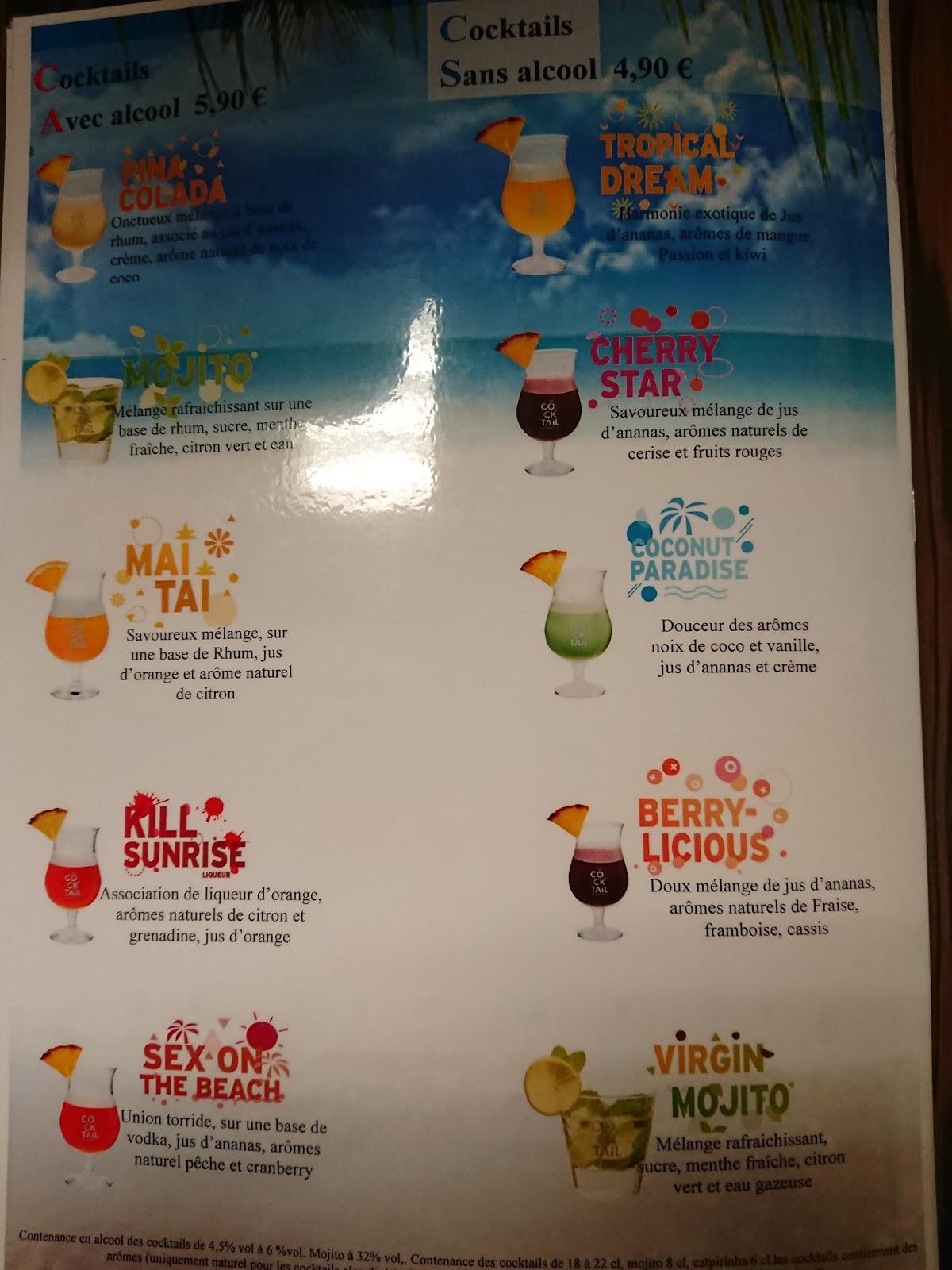 Menu at Indochine restaurant, Égletons
