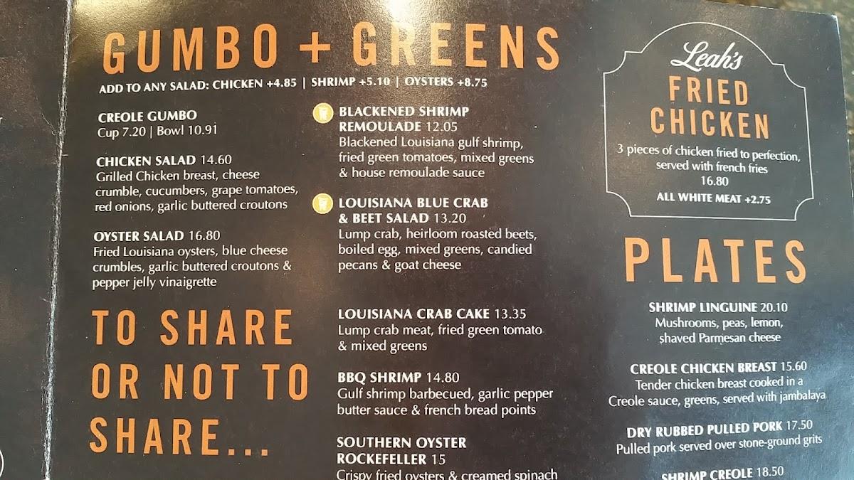 Menu at Leah's Kitchen restaurant, Kenner, 1 Terminal Dr