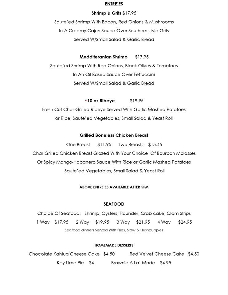 Menu at Monkey Bar & Grill, Atlantic Beach