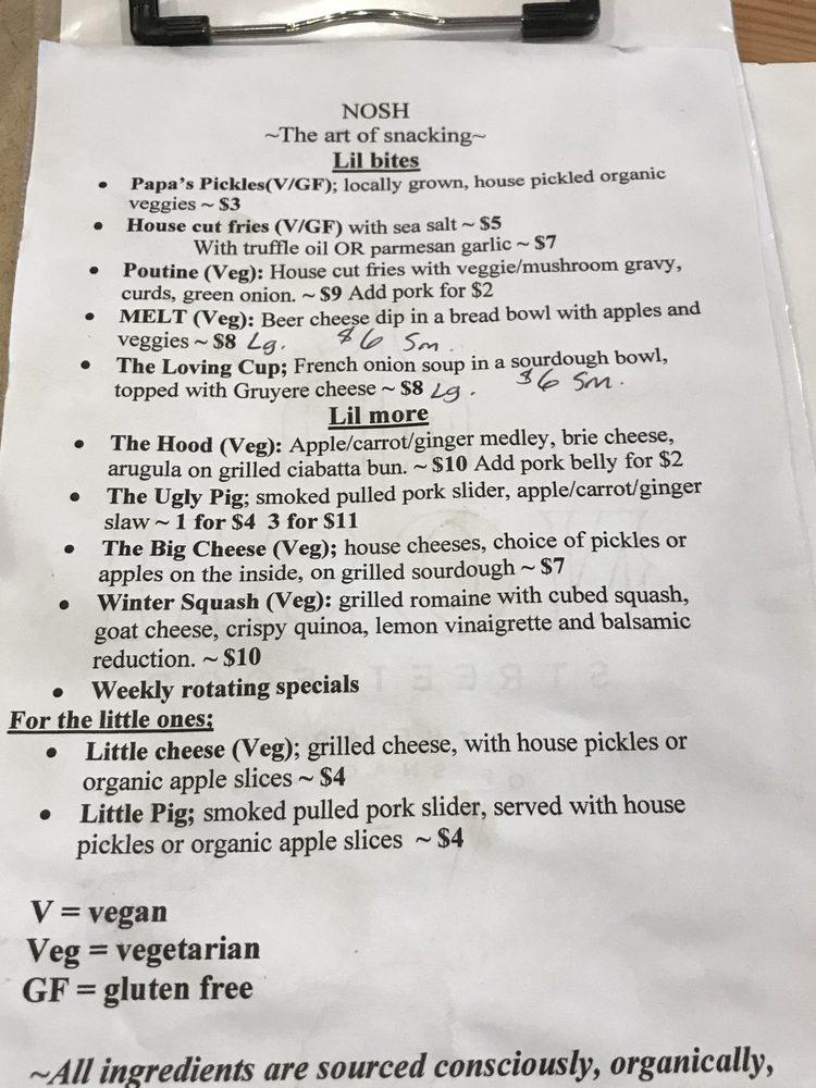 Menu at Nosh Street Food restaurant, Bend