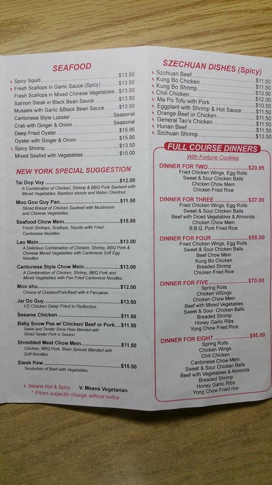 Menu at New York Restaurant, Niagara Falls