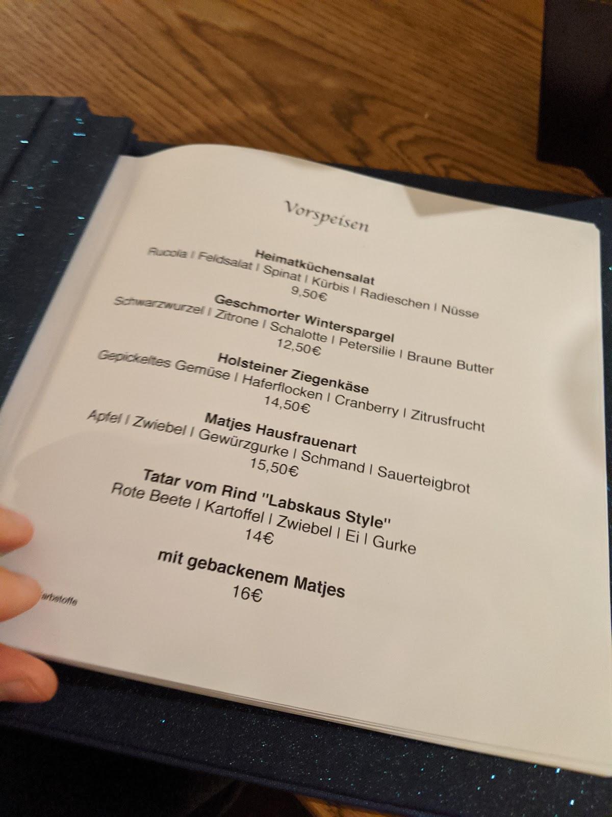 Menu at Oma Wilma Heimatkuche restaurant, Sylt