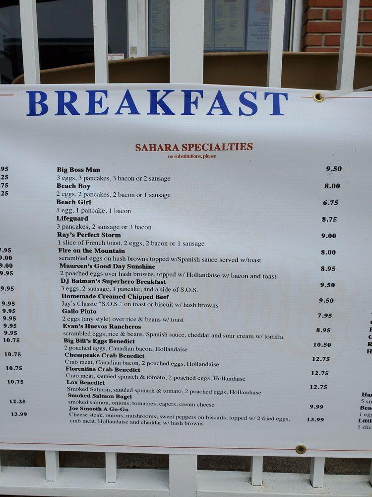 Menu at Sahara Cafe, Ocean City