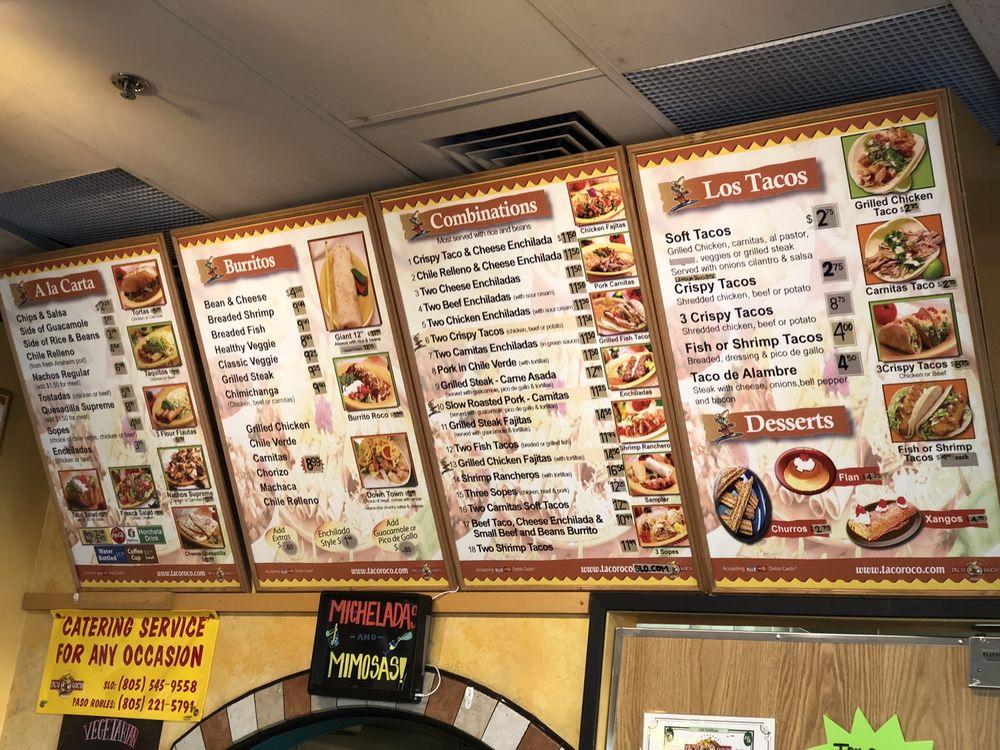 Menu at Taco Roco restaurant, Paso Robles, Theatre Dr # 700