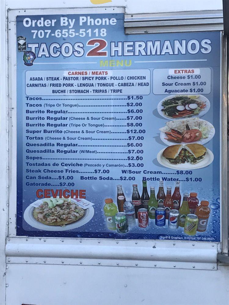 Menu at Tacos Dos Hermanos restaurant, Vallejo