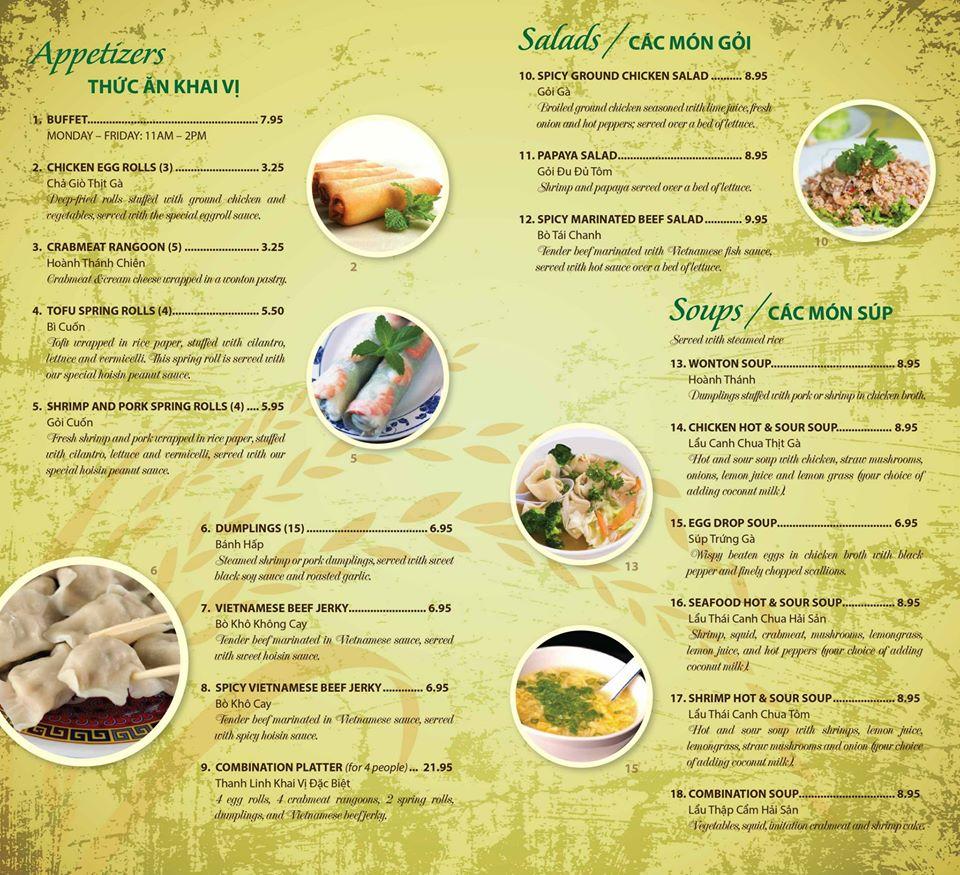 Menu at Thanh Linh Vietnamese Restaurant, Peoria