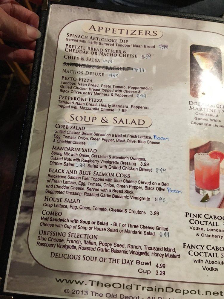 Menu at The Old Train Depot pub & bar, Pierceton
