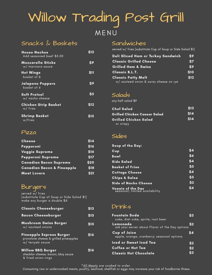 Menu at Willow Trading Post pub & bar, Willow