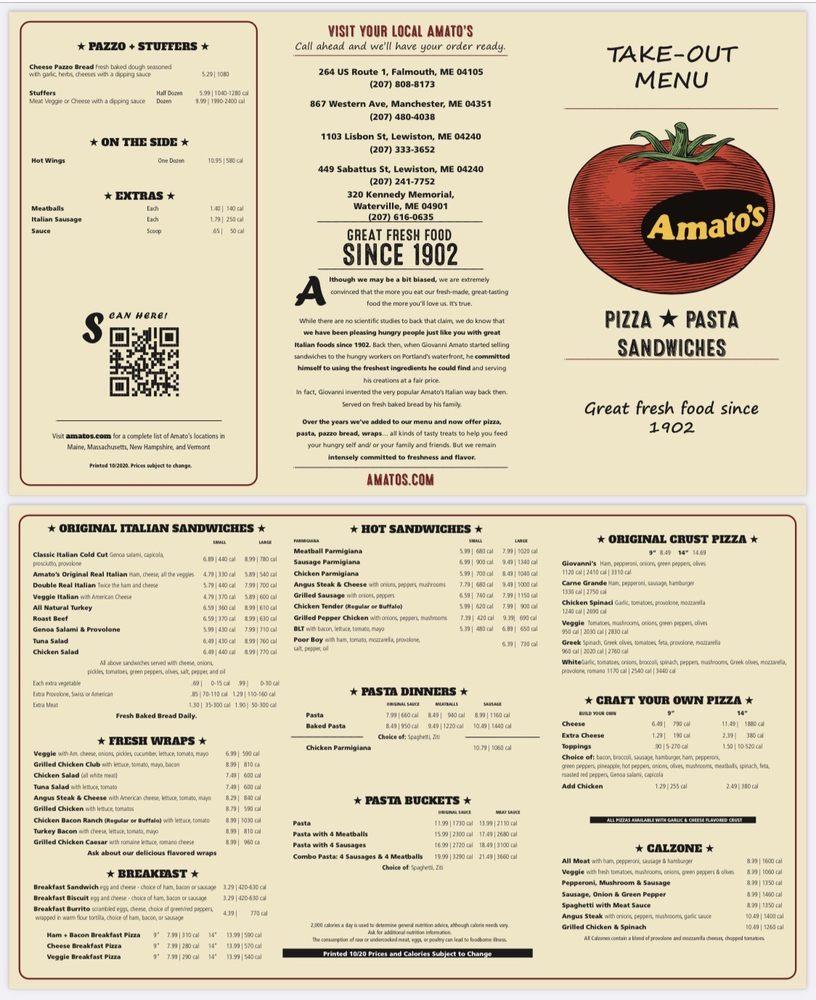 Menu at Amato's pizzeria, Lewiston, 449 Sabattus St