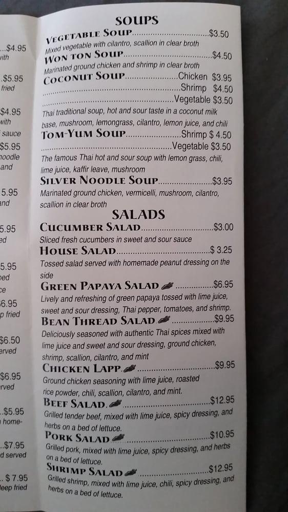 Menu at Bee's Thai Cuisine restaurant, Providence