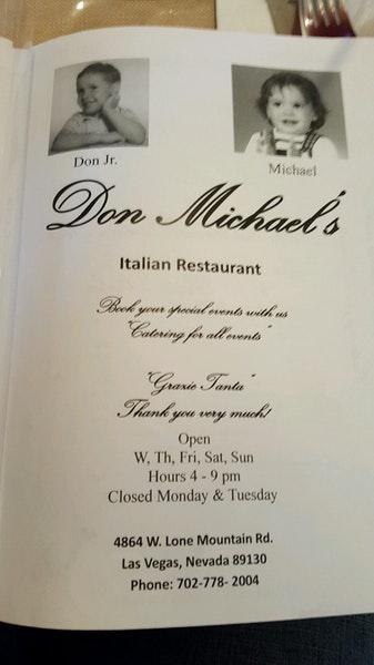 Menu at Don Michael's Restaurant, Las Vegas, W Lone Mountain Rd