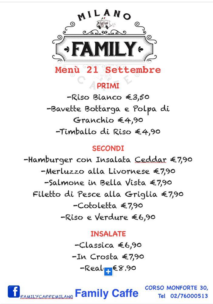 Menu da FAMILY PIZZA caffè bar, Milano