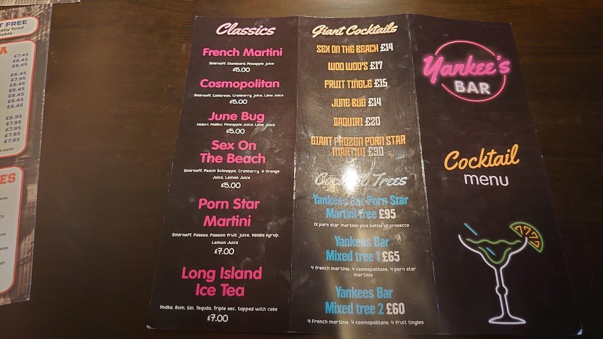 Menu at Fat Yankees restaurant, Hamilton