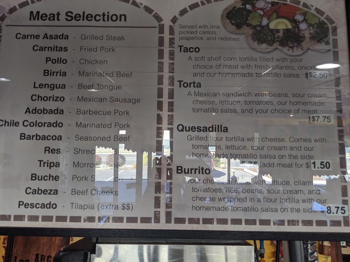 Menu at Los Arcos Taqueria & Restaurant, Medford