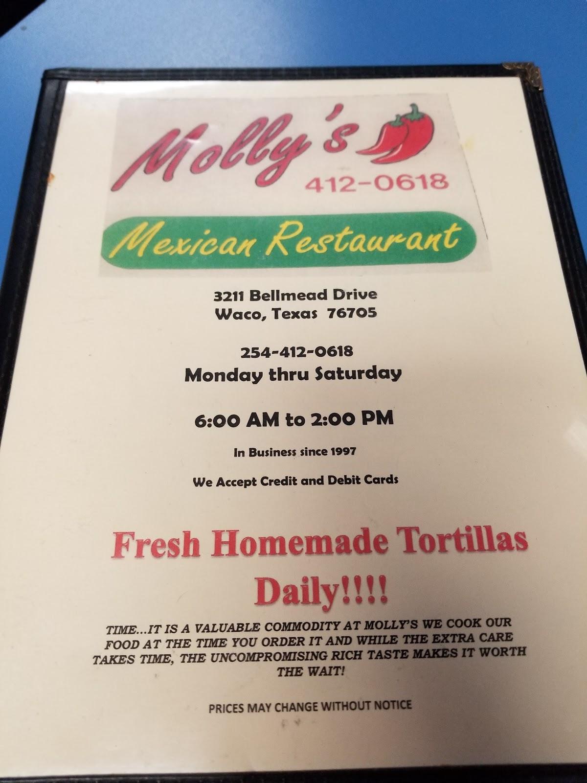 Menu at Molly's Restaurant, Waco