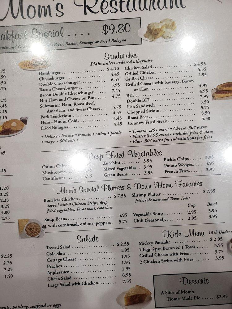 Menu at Mom's Restaurant, Franklin, William C Good Blvd