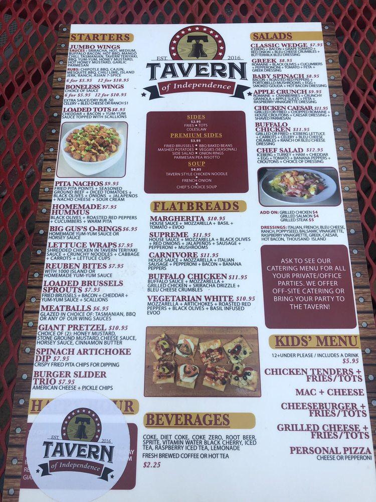 Menu at Tavern of Independence pub & bar, Independence