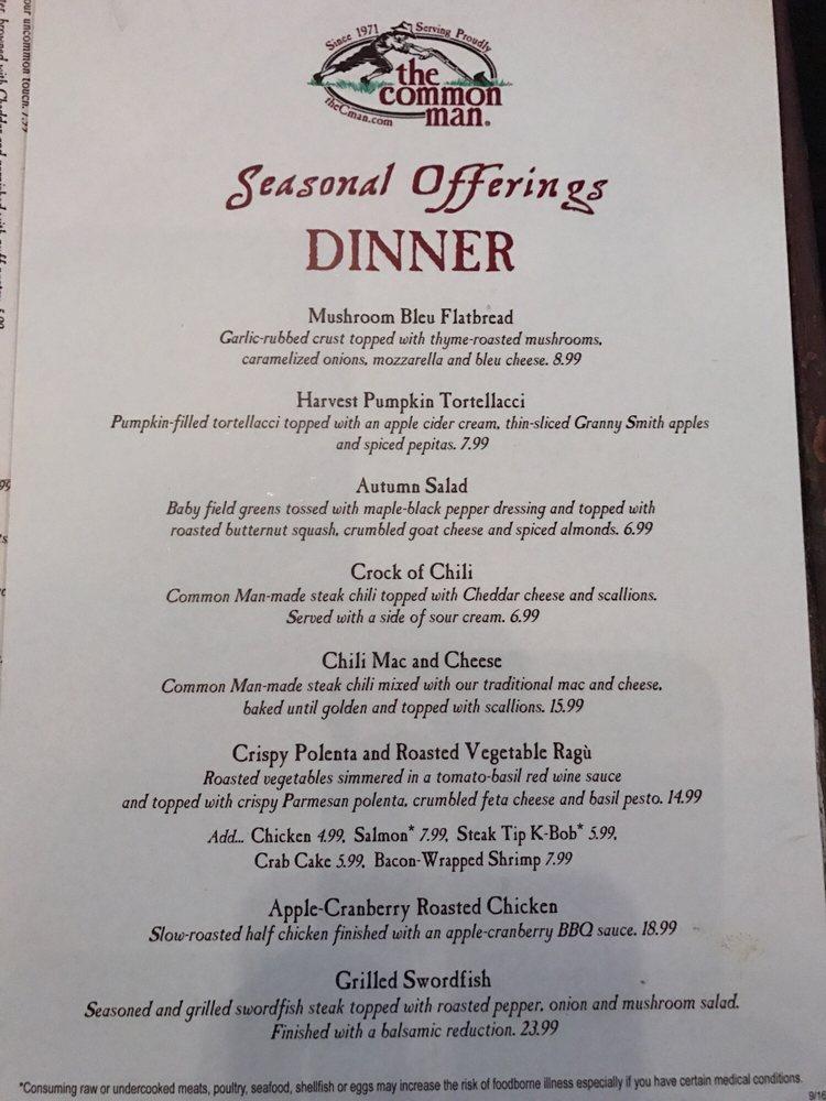 Menu at The Common Man Lincoln pub & bar, Lincoln