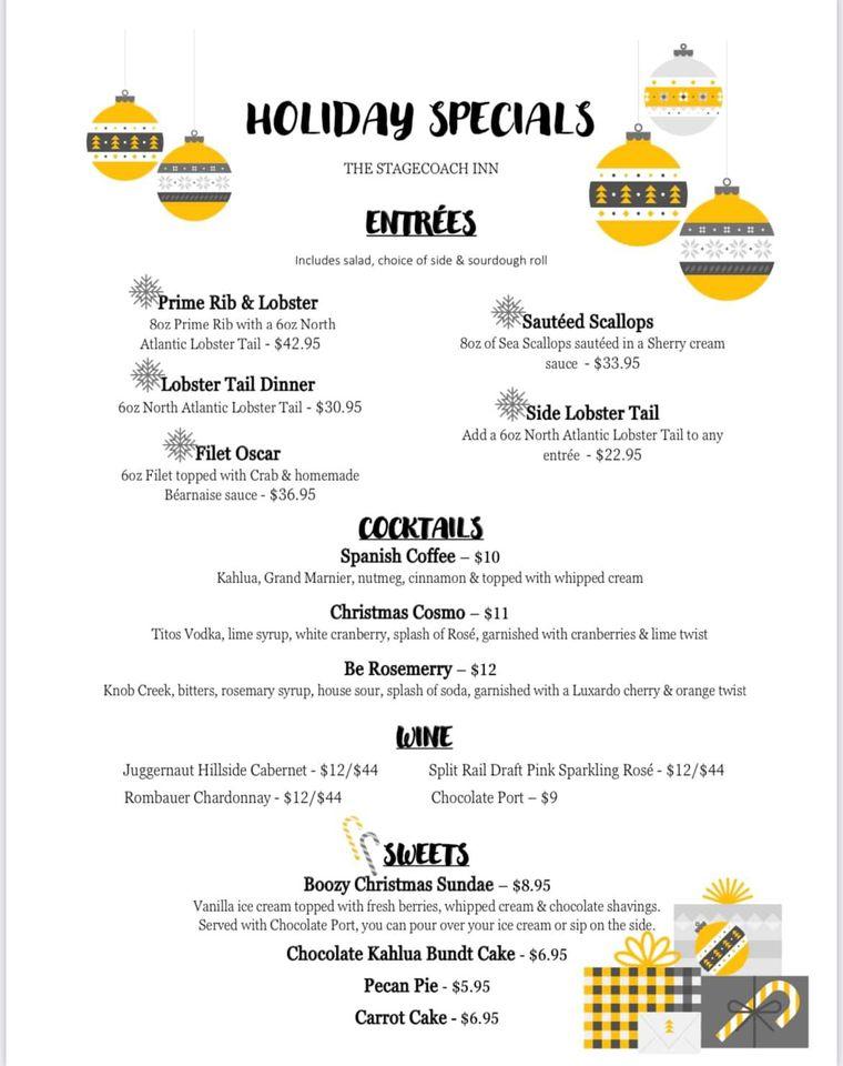 Menu at The Stagecoach Inn steakhouse, Garden City