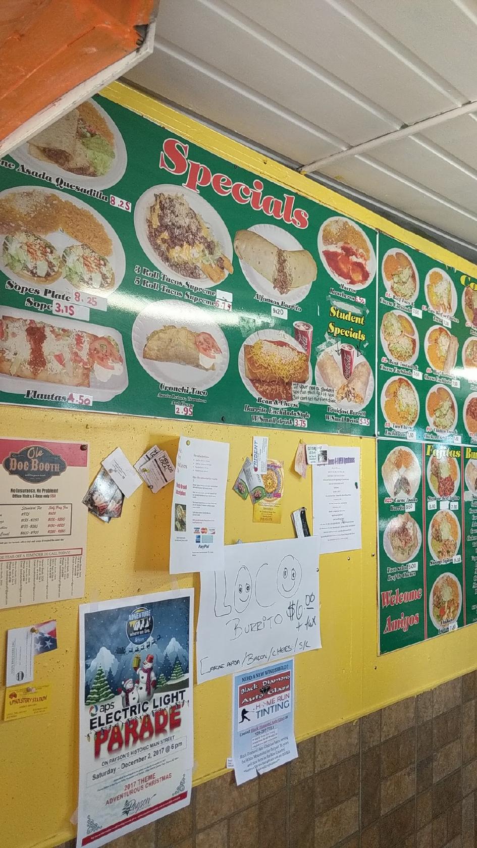 Menu at Alfonso's Mexican Food restaurant, Payson
