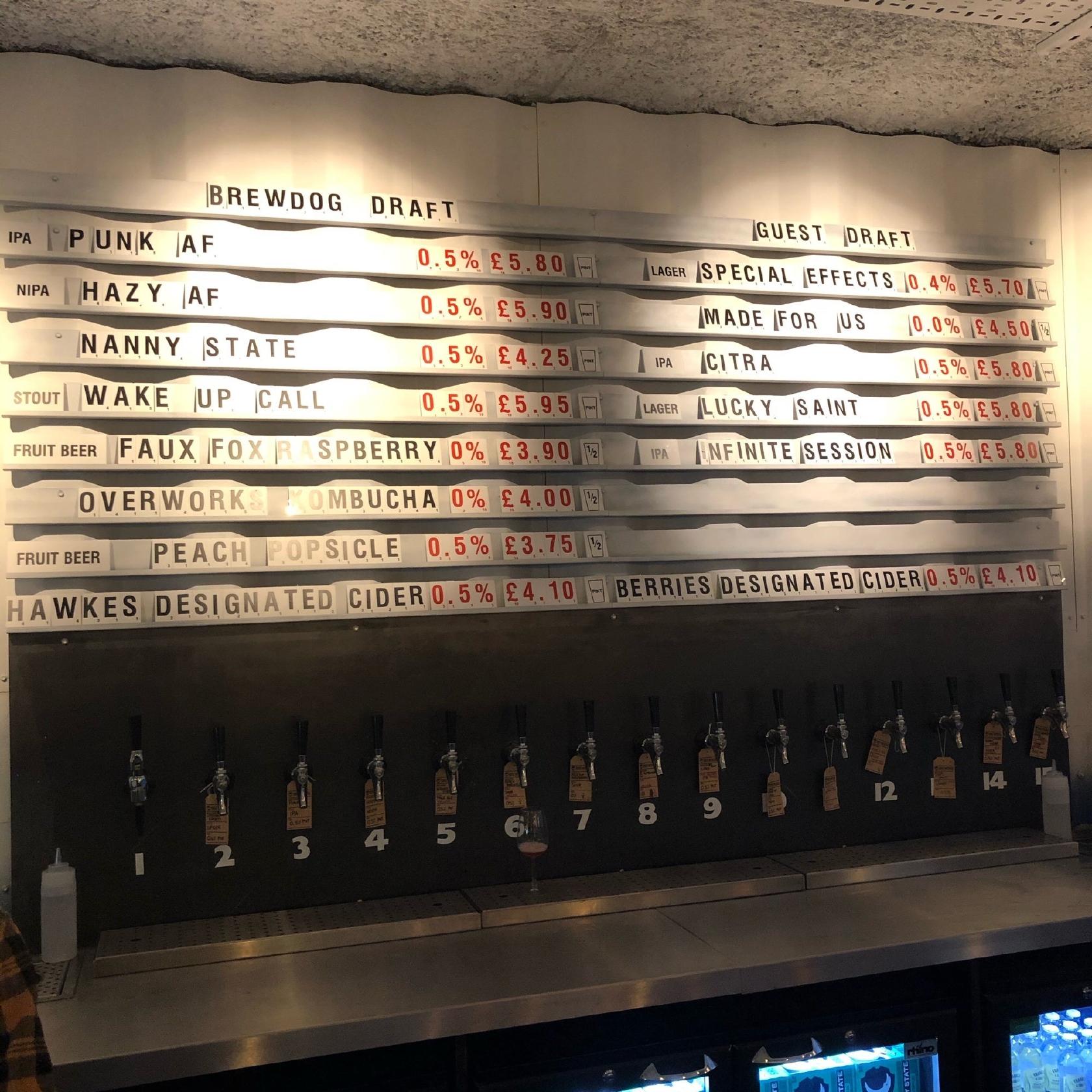Menu at BrewDog Old Street restaurant, London